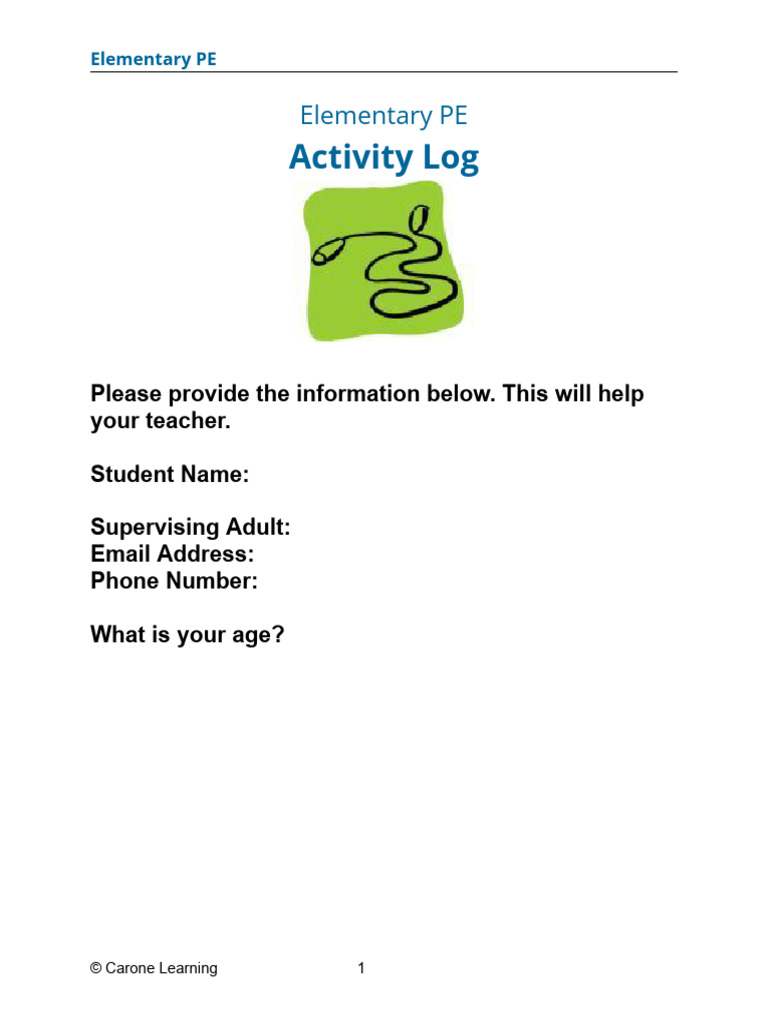 Elementary PE Weekly Activity Log | PDF