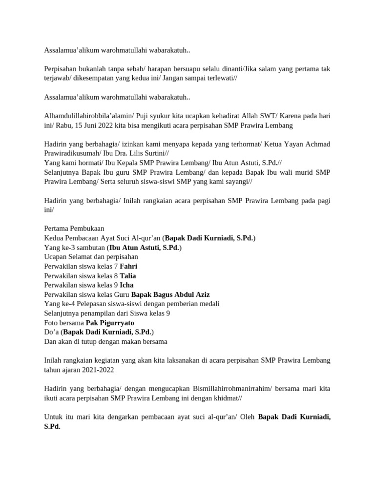 Perpisahan SMP Prawira Lembang 2022 | PDF