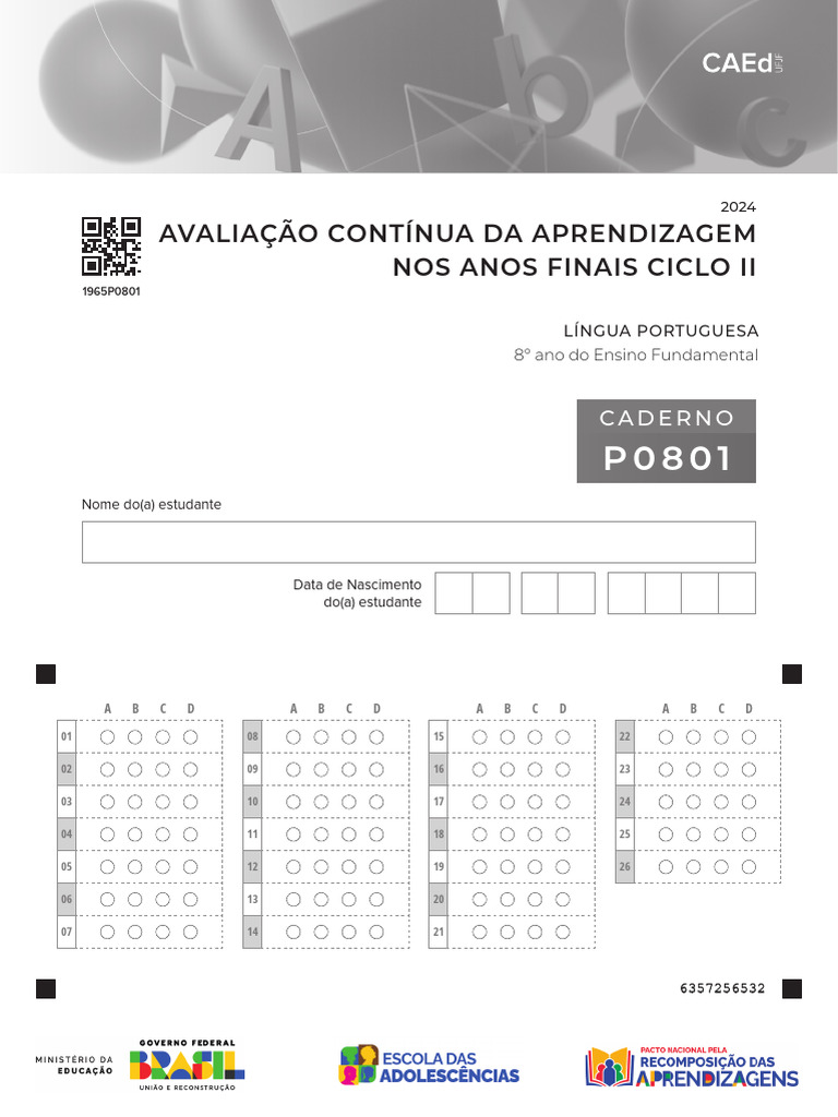 Prova Caed 8º Ano Aulão | PDF | Empatia | Dormir