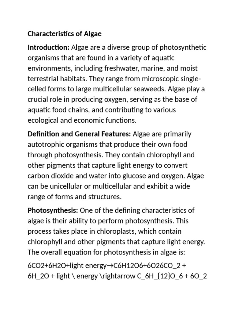 Key Characteristics of Algae | PDF | Algae | Photosynthesis