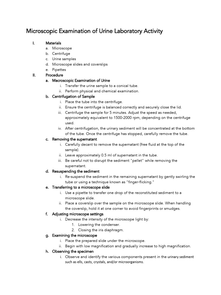 Microscopic Exam of Urine | PDF | Centrifugation | Centrifuge