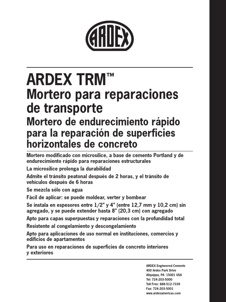 ARDEX TRM Datos Técnicos | PDF | Hormigón | Mortero (Albañilería)