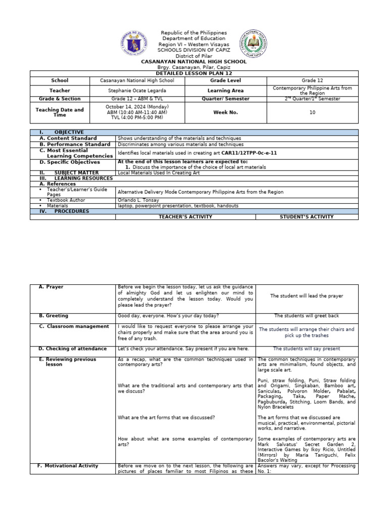 DLP - Cpar - Q2 - Week 10 1-Monday | PDF | Teachers