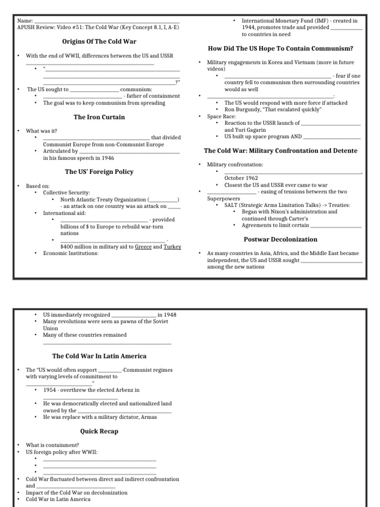 APUSH Review Video 51 The Cold War Key Concept 8.1 I A E | PDF | Cold ...