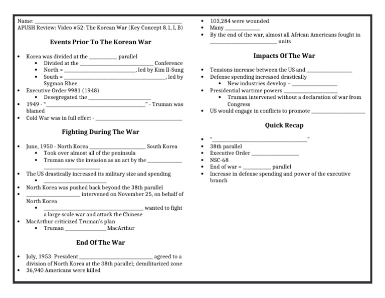 APUSH Review Video 52 The Korean War Key Concept 8.1 I B | PDF | Korean ...