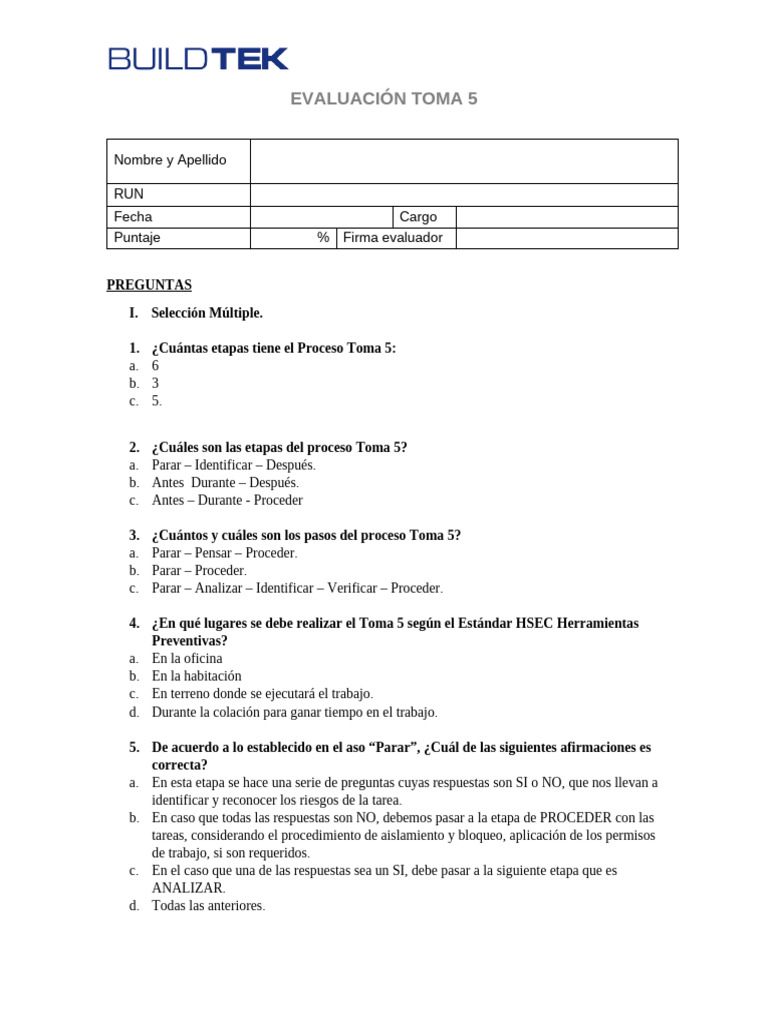 Evaluación del Proceso Toma 5 | PDF