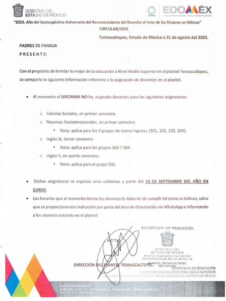 Circular 002 - Subdireccion | PDF