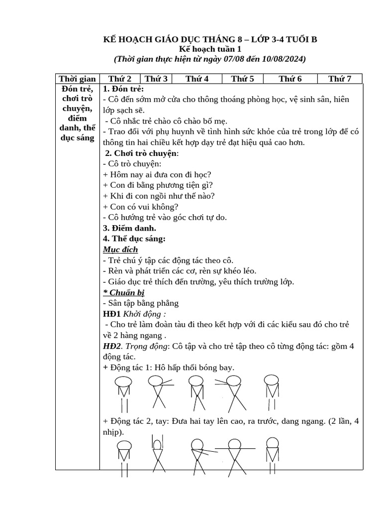 Ke Hoach Giang Day Tuan 1 2 Thang 8 2024 - Hoang Thi Kim Phuong 691bd | PDF