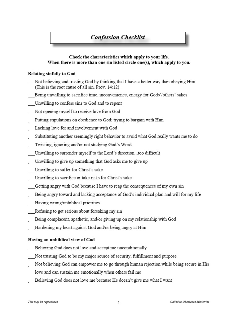 P Confession Checklist 9 10 Interactive | PDF | God | Sin