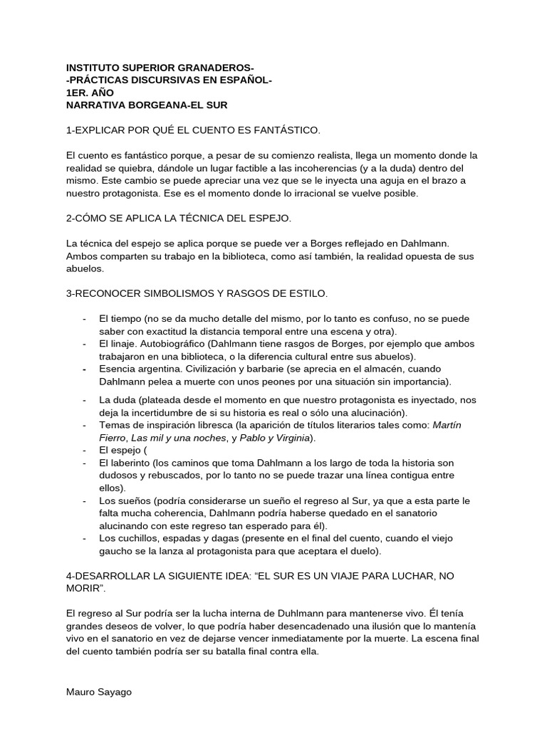 Análisis de "El Sur" de Borges | PDF