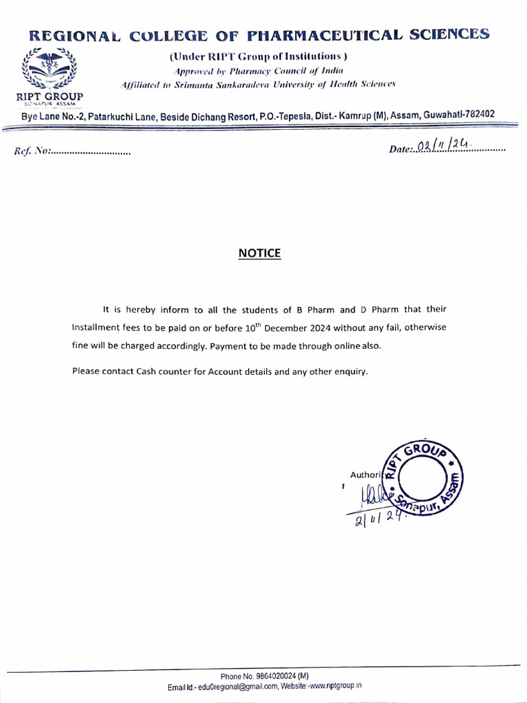 B Pharm and D Pharm Fee Notice 2024 | PDF