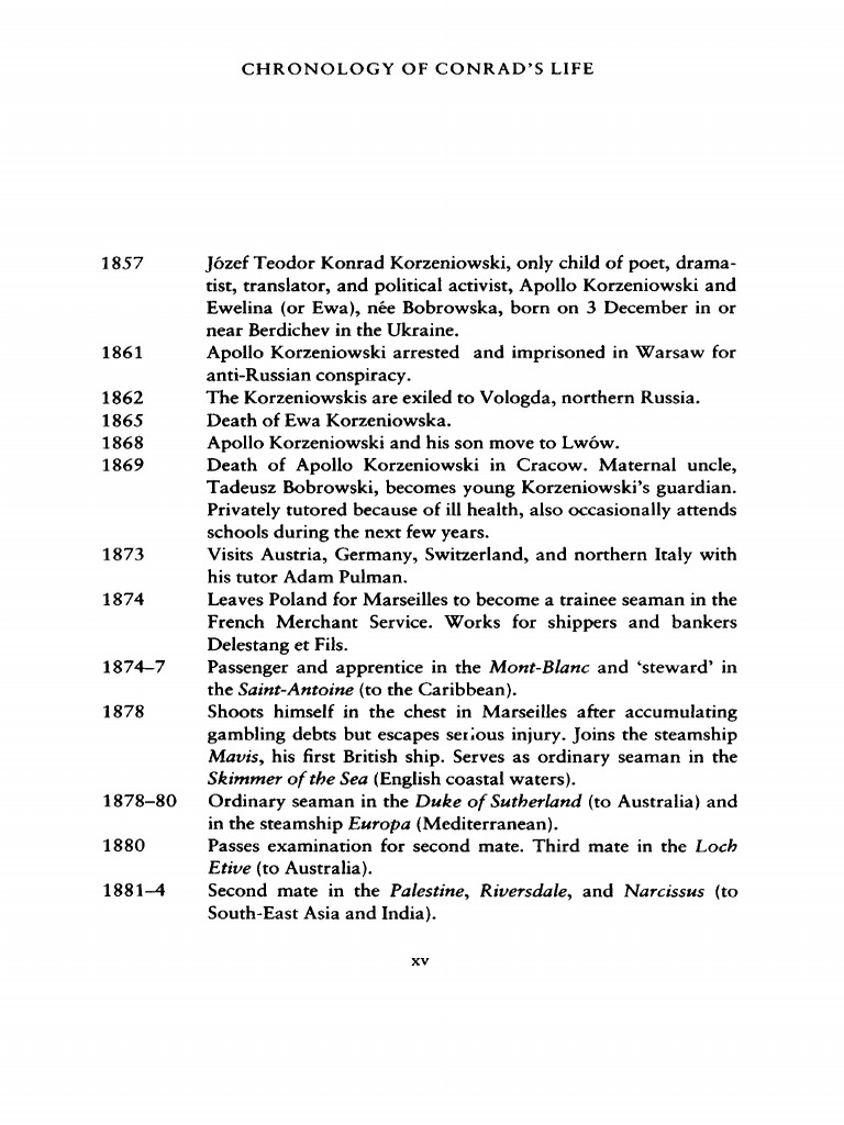 Life Timeline of Joseph Conrad | PDF | Joseph Conrad