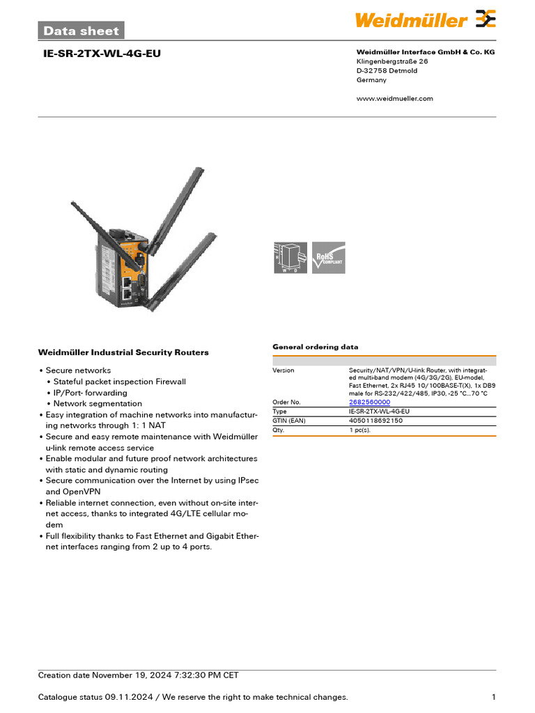 Data Sheet: IE-SR-2TX-WL-4G-EU | PDF | Computer Network | Network Protocols