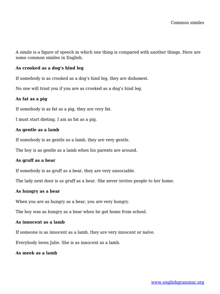 Common English Similes Explained | PDF