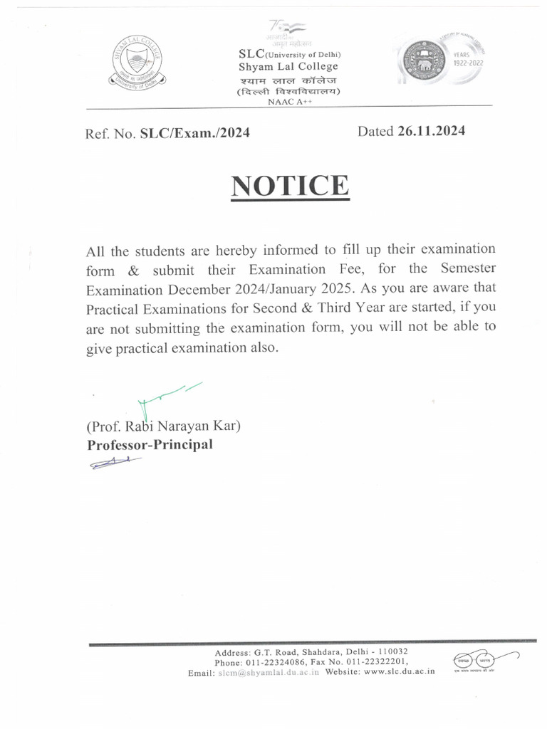 Notice_Submission of Examination Form | PDF