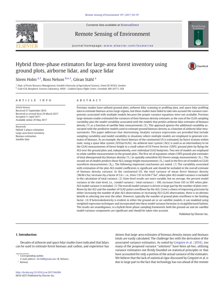 Hybrid Three Phase Estimators For Large Area Forest Inve - 2017 - Remote Sensing | PDF ...