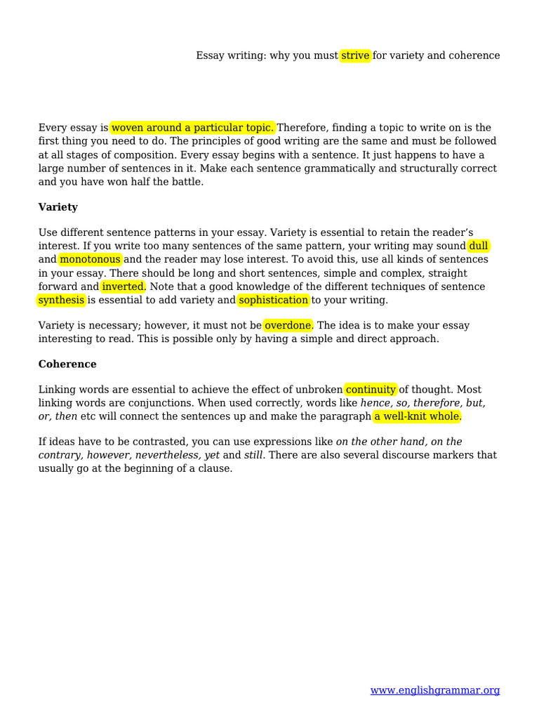 Essay Writing_ Why You Must Strive for Variety and Coherence | PDF
