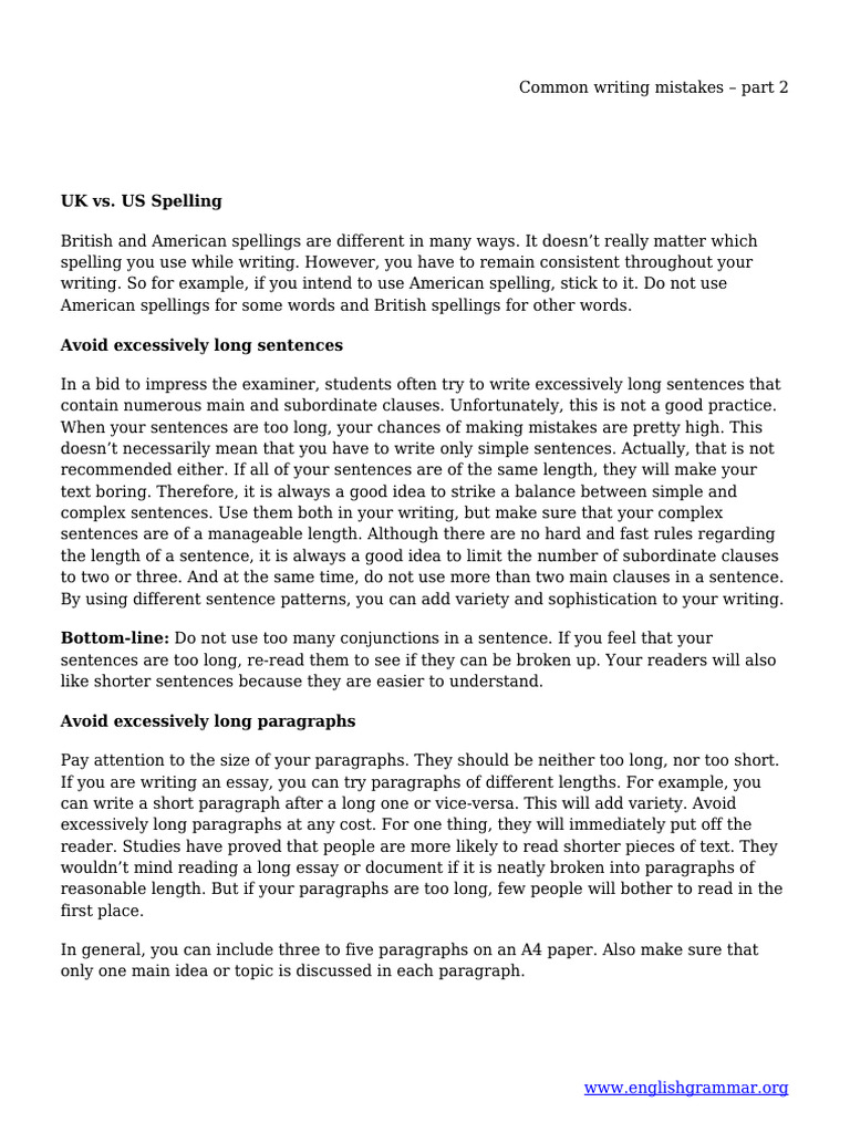 Common Writing Mistakes – Part 2 | PDF | Sentence (Linguistics) | Paragraph