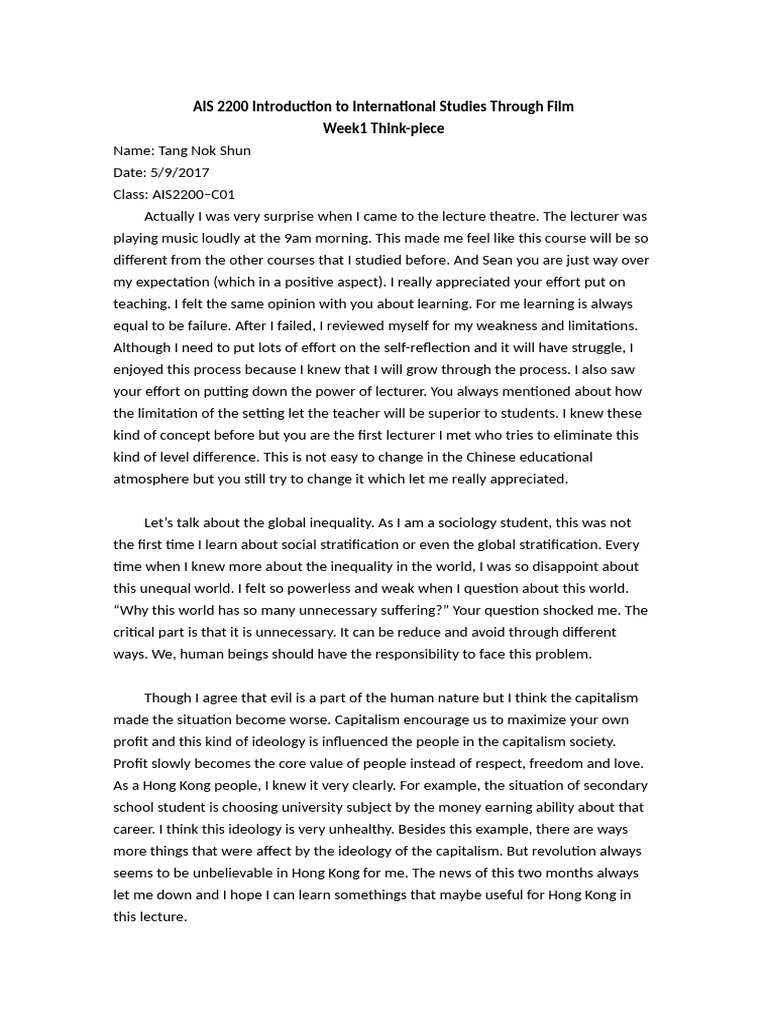Week1 Think-piece | PDF | Ideologies | Capitalism