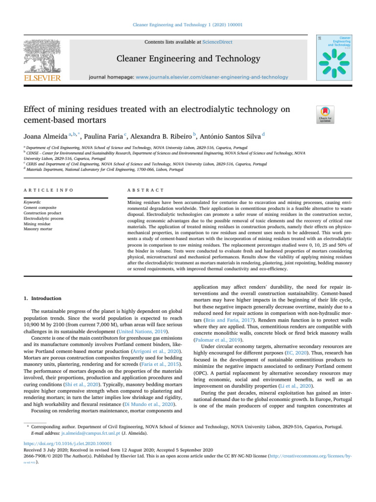 Effect of Mining Residues Treated With An Electrodia - 2020 - Cleaner ...