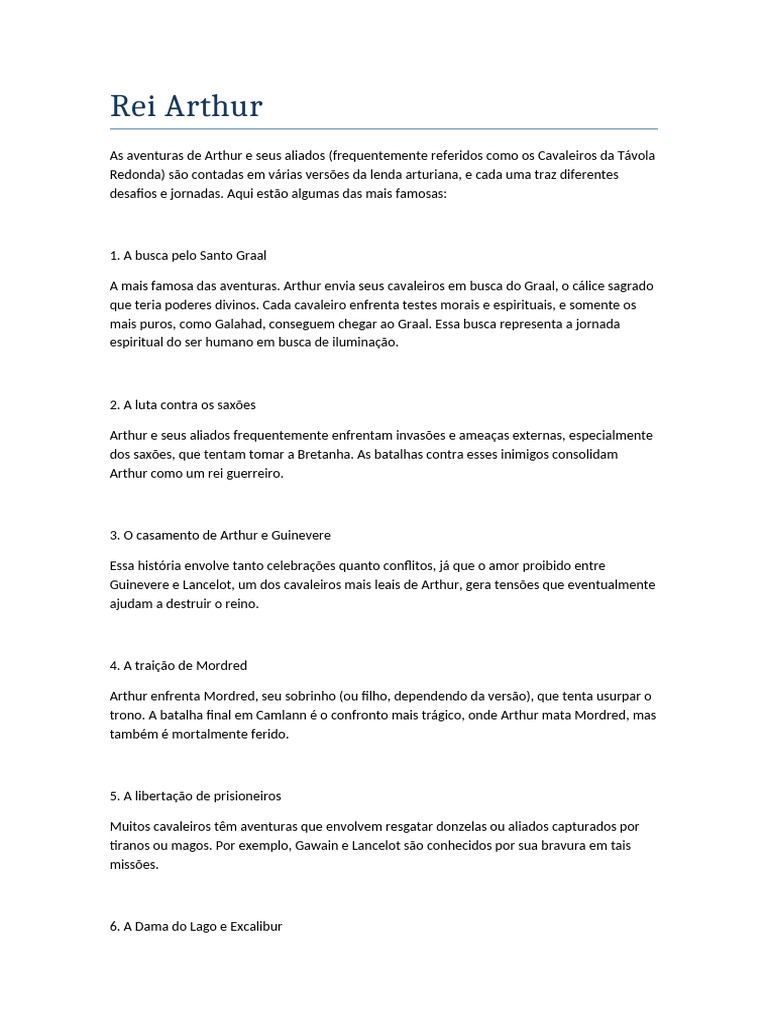 Aventuras do Rei Arthur e Cavaleiros | PDF