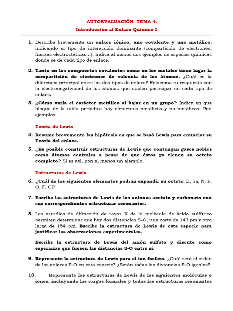 Autoevaluación 01_Tema 4-2024_25 | PDF | Enlace químico | Enlace iónico