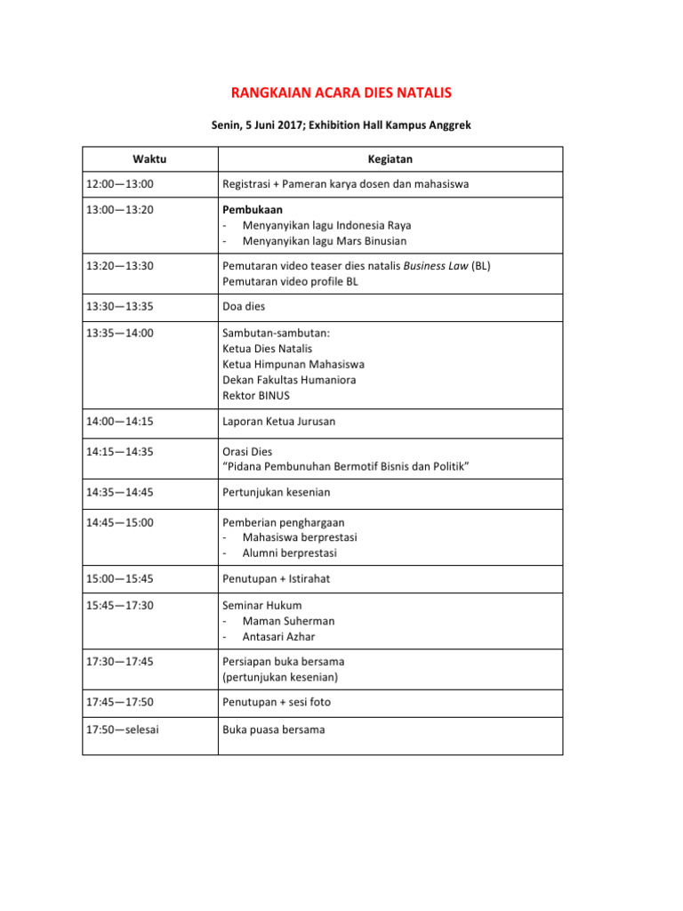Run Down Acara Terbaru Dies Natalis | PDF
