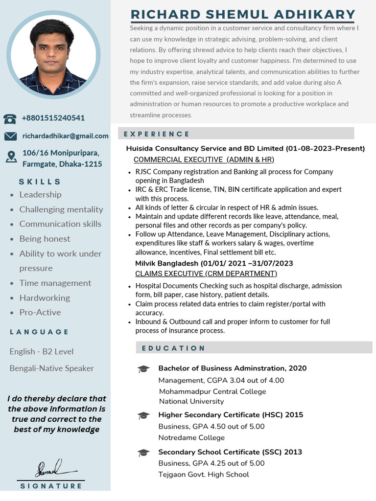 CV of Richard Shemul Adhikary | PDF | Business