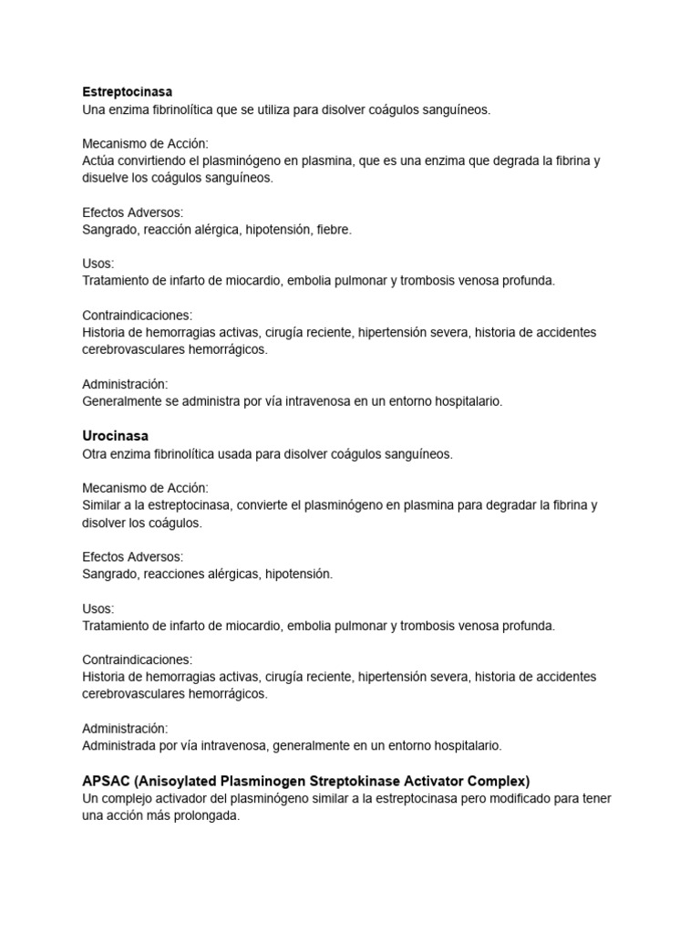 Estreptokinasa, Urokinasa, Apsac y Quinolonas | PDF | Trombosis ...