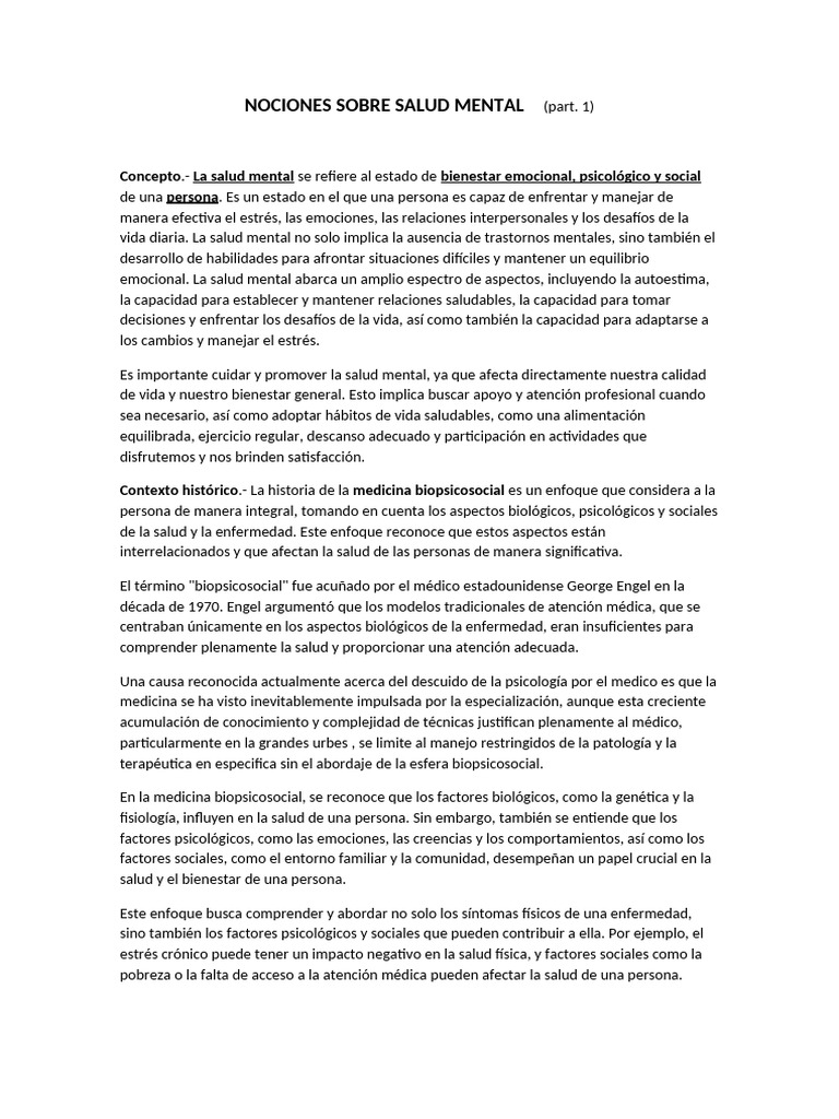 Nociones Sobre Salud Mental Dr. Miguel | PDF | Sicología | Salud mental