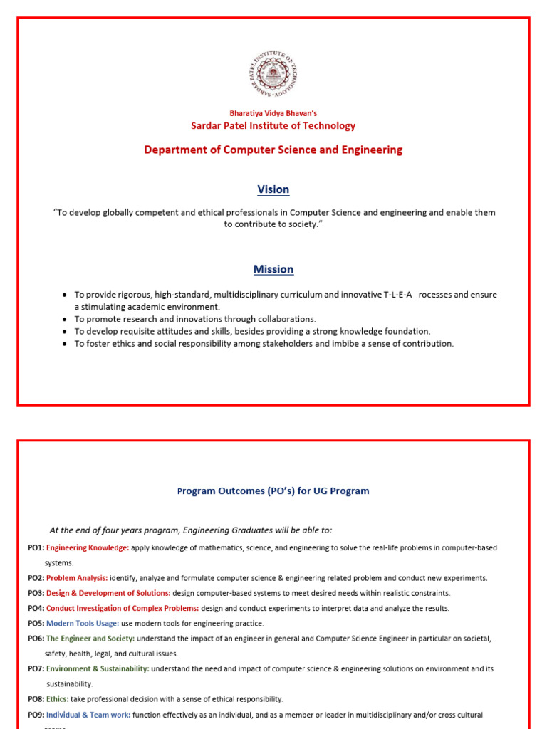 Revised CSE MCA Vision Mission Display | PDF | Engineering | Science