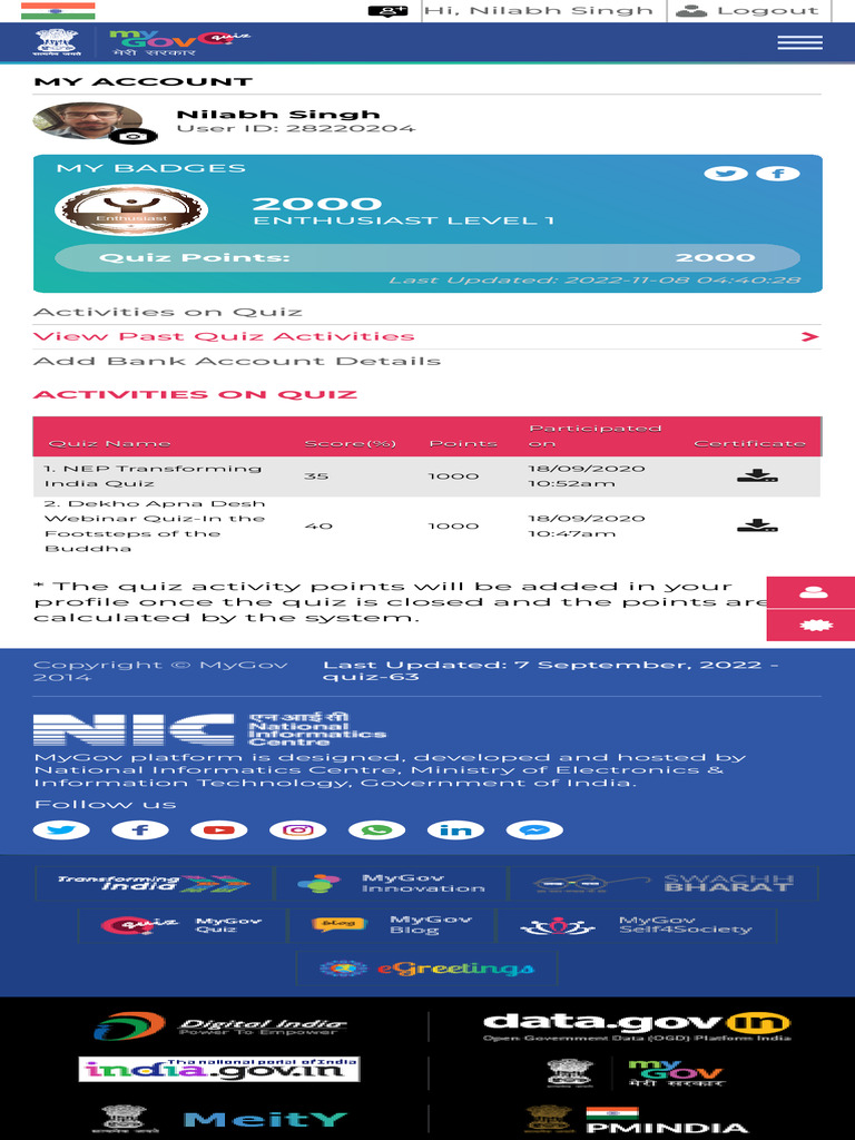 Past Quiz Activities MyGov Quiz | PDF