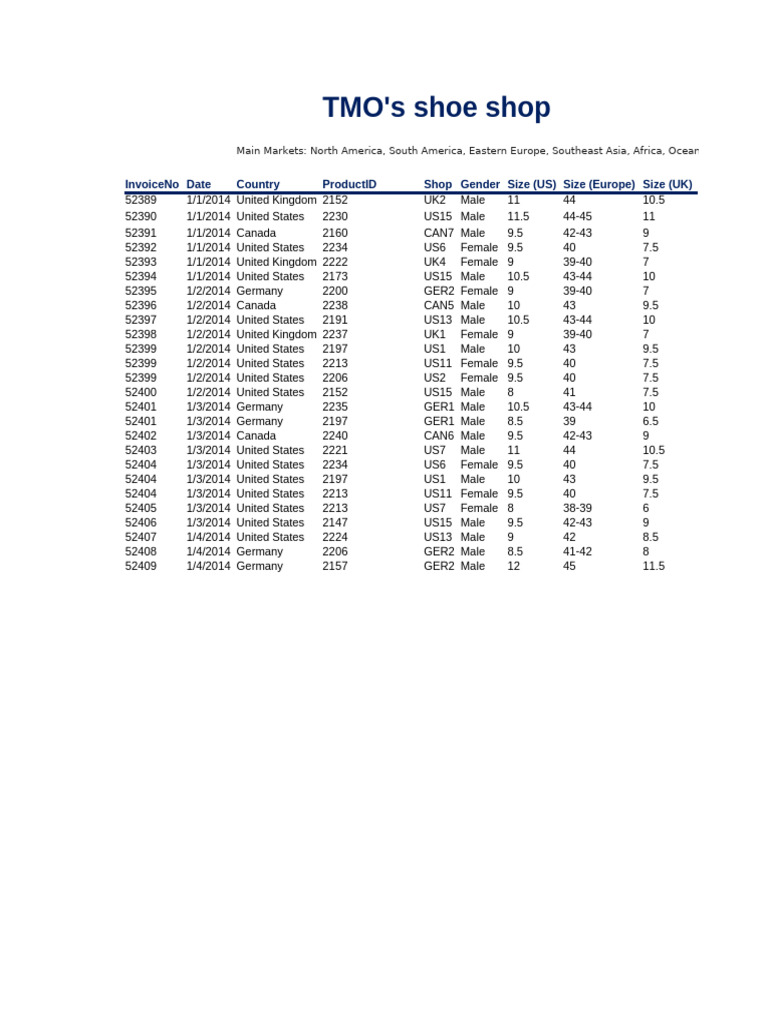 TMO Shoe Shop Sales Data Overview | PDF