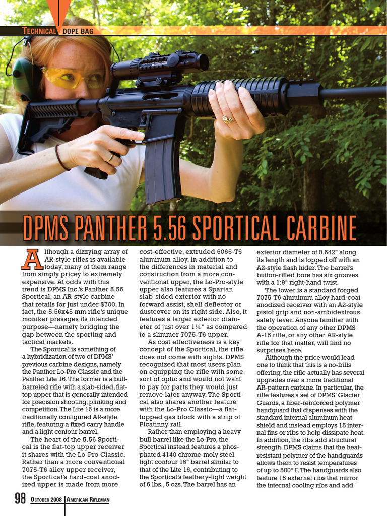 American Rifleman - Oct 2008 - DPMS Panther 5.56 Sportical Carbine | PDF | Flight | Weapon Design