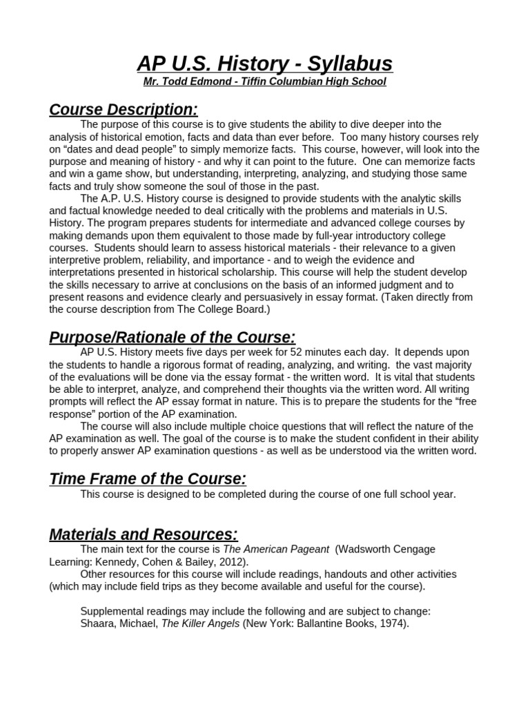 AP U.S. History Course Syllabus | PDF | Progressivism | Cold War