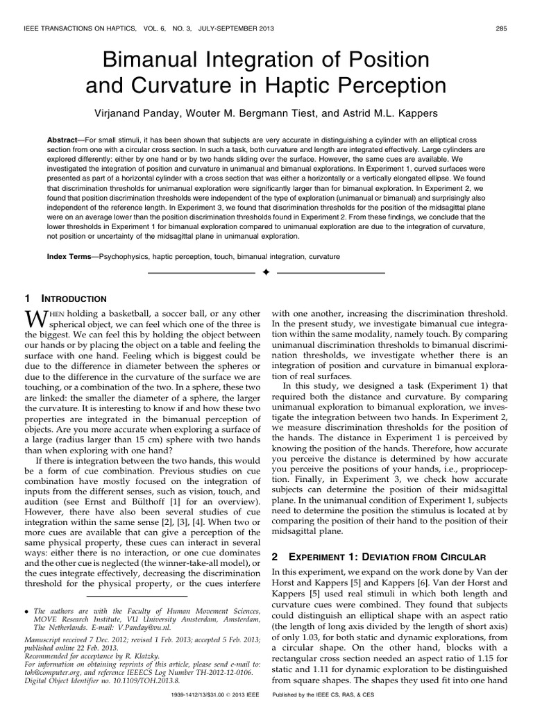 Bimanual Integration of Position and Curvature in Haptic Perception ...