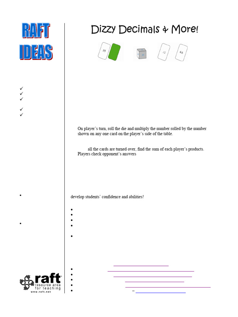 gr6m - Raft Lab Dizzy Decimals - 2019 01 02 - 56537 | PDF | Decimal | Numbers