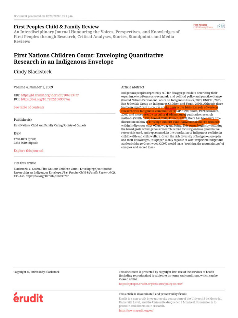 First Nations Children Count - Enveloping Quantitative Research in An ...