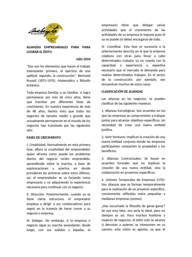 Alianzas Empresariales para para Lograr El Èxito | PDF | Business | Proyecto conjunto