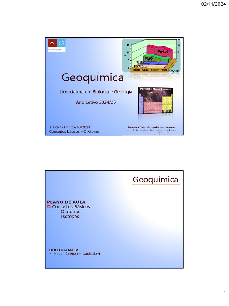 GEOQUÍMICA_TEÓRICA_2024_25 - T1_2_1_1_1 - Conceitos básicos, O átomo ...