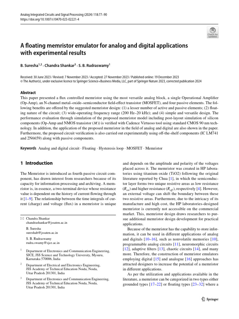 Floating Memristor | PDF | Operational Amplifier | Mosfet