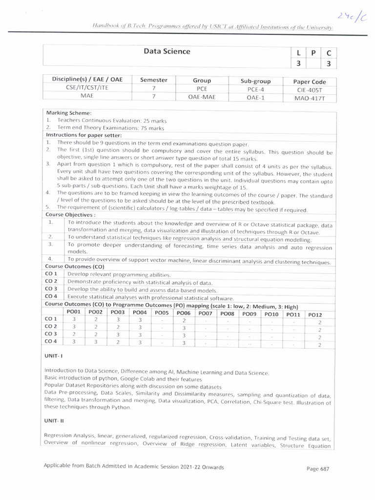 Revised Syllabus of CIE-405T & MAO-417T | PDF