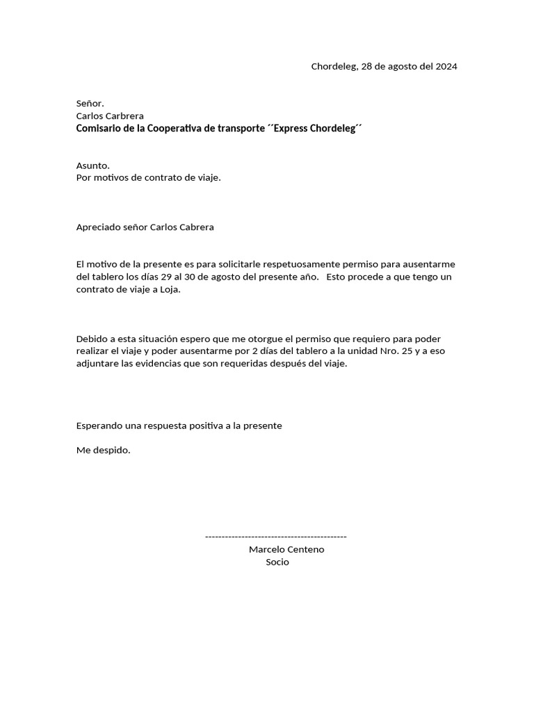 Solicitud de Permiso de Ausencia por Viaje | PDF