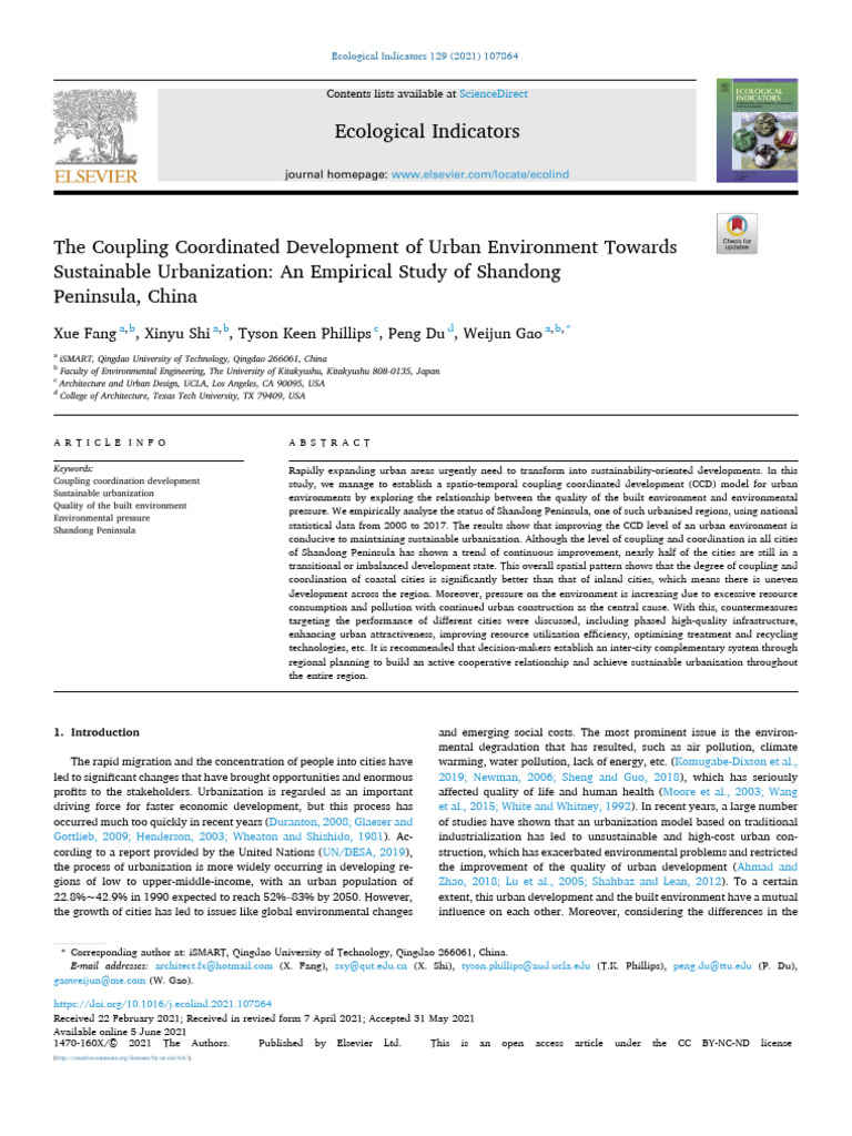 The Coupling Coordinated Development of Urban Environment Tow - 2021 ...