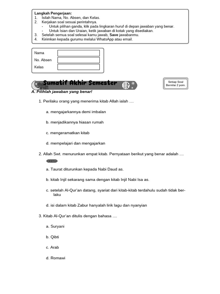 MI Fajar Akidah Akhlak 4 Sumatif Akhir Semester | PDF