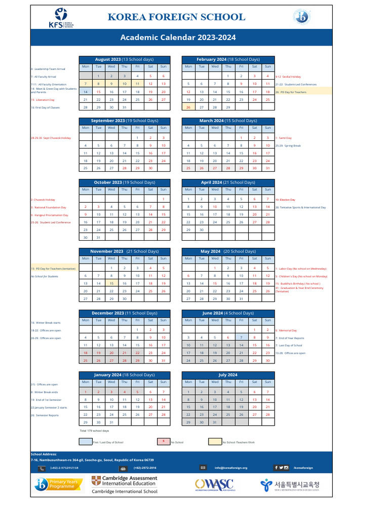 KFS Academic Calendar 2023-2024 | PDF | South Korea | World Politics