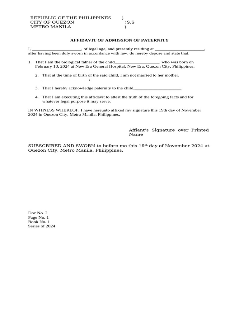 Affidavit of Admission of Paternity | PDF