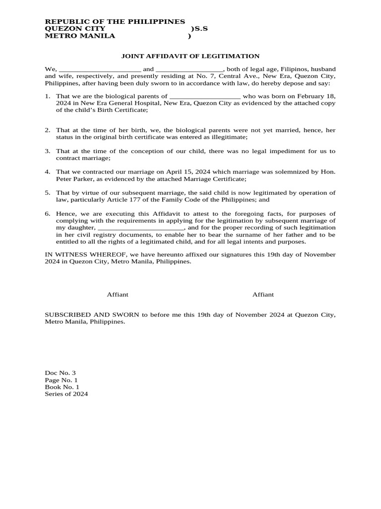 Joint Affidavit of Legitimation | PDF