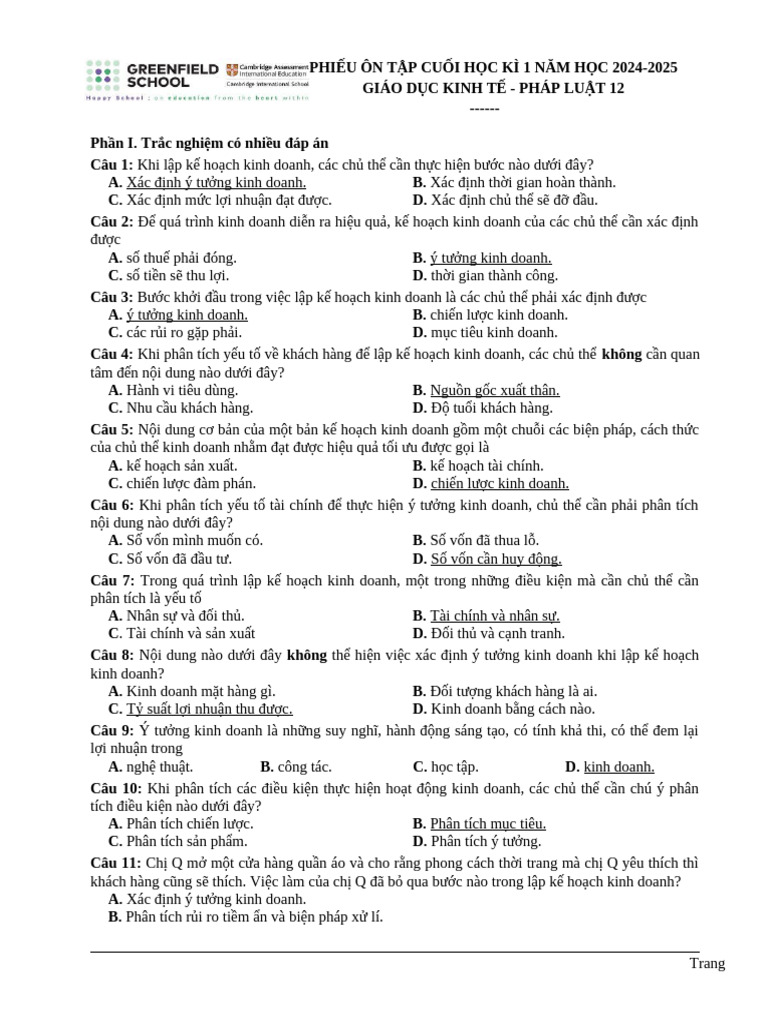 AZOTA. PHIẾU ÔN TẬP CUỐI HỌC KÌ 1 NĂM HỌC 2024 | PDF