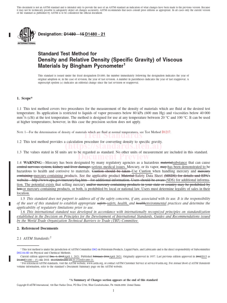 Astm D1480 21 | PDF | Density | Viscosity